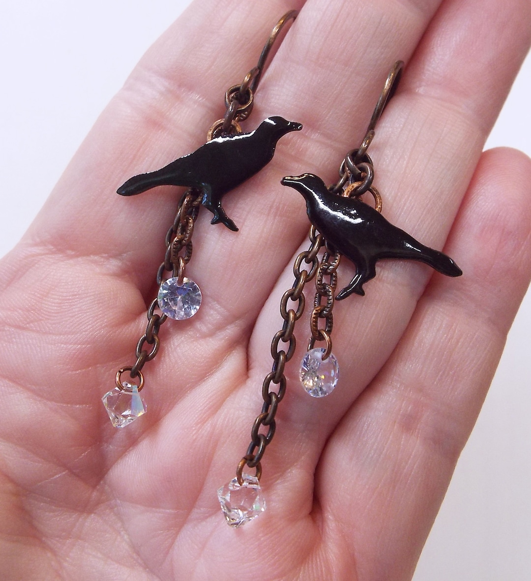 Shiny Objects Crow Earrings Black Enamel on Heavy Textured Copper Fish ...