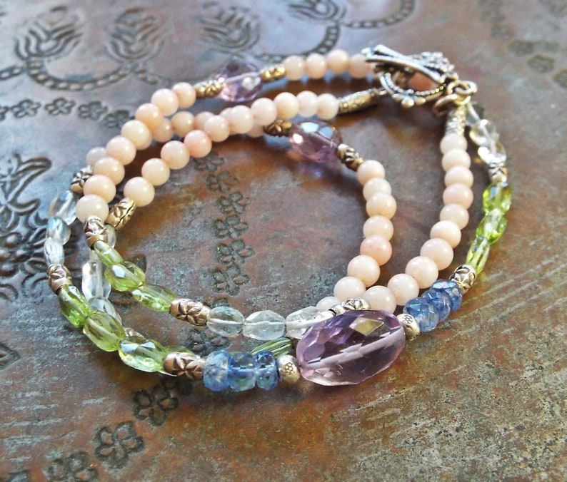 Delicate Purple Amethyst Peridot Aquamarine Kyanite and Pink Coral ...