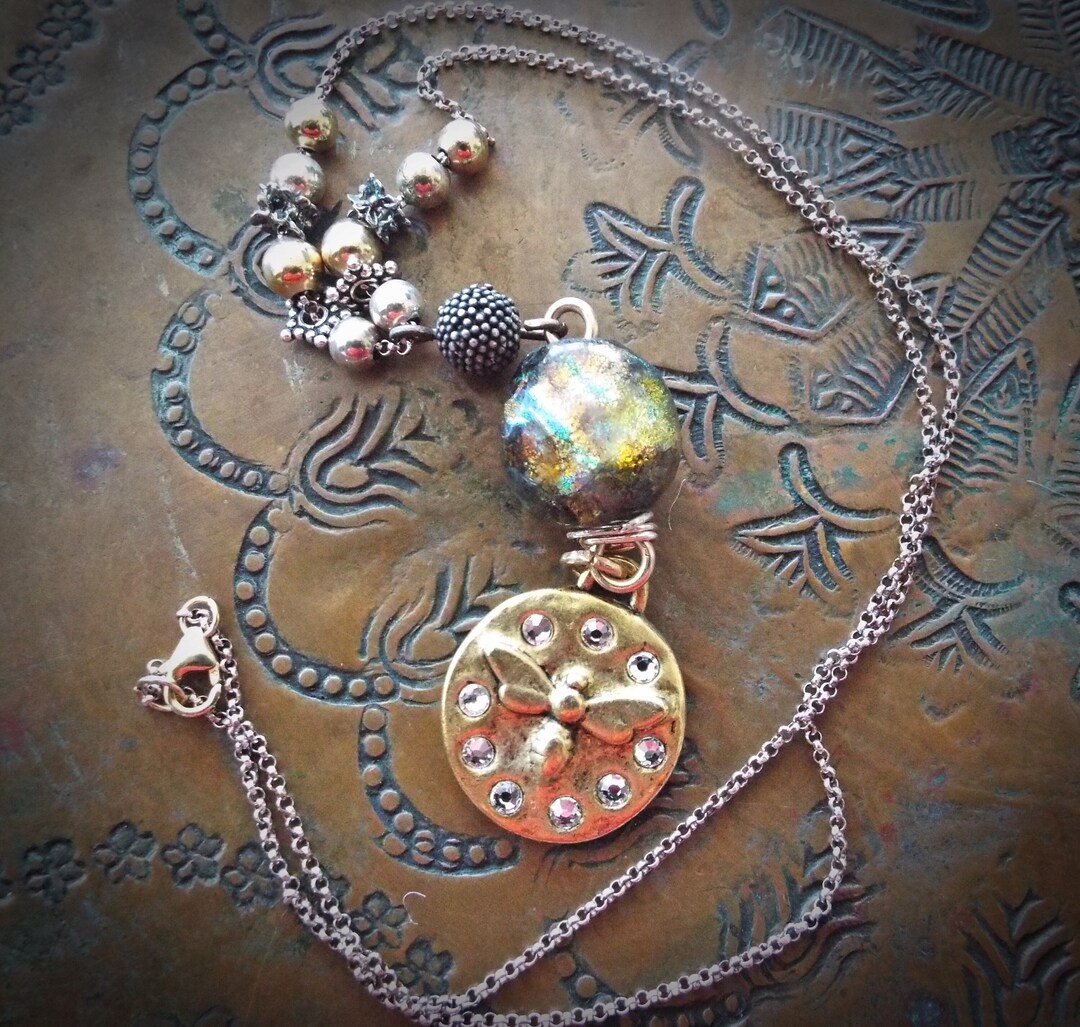 BEE Basha Bead Necklace Mixed Metal Sterling Silver Chain With Sterling ...