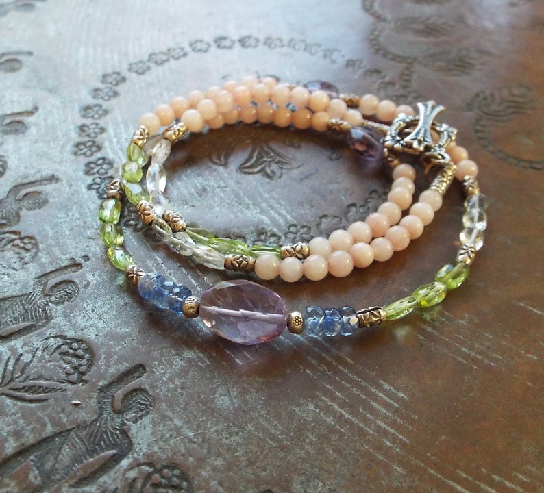 Delicate Purple Amethyst Peridot Aquamarine Kyanite and Pink Coral ...