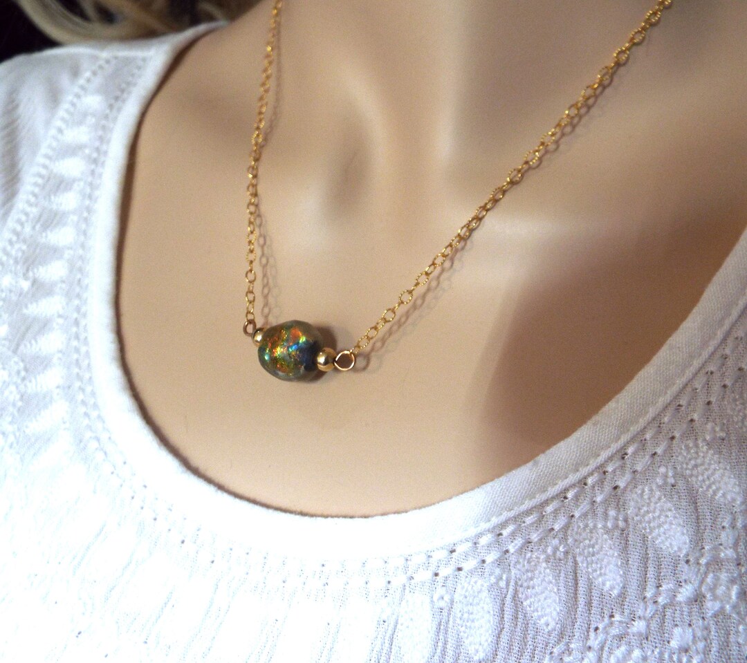 Simple Artisan Basha Bead With Gorgeous Colors Necklace 14K Gold Filled ...