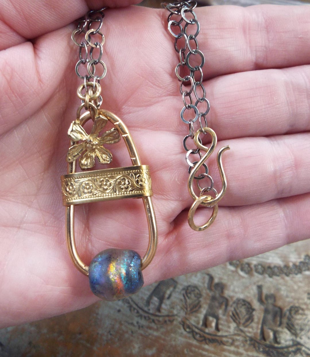 Basha Bead Ocean Sunset Series Bronze Mixed Metal Pendant Necklace 14K ...