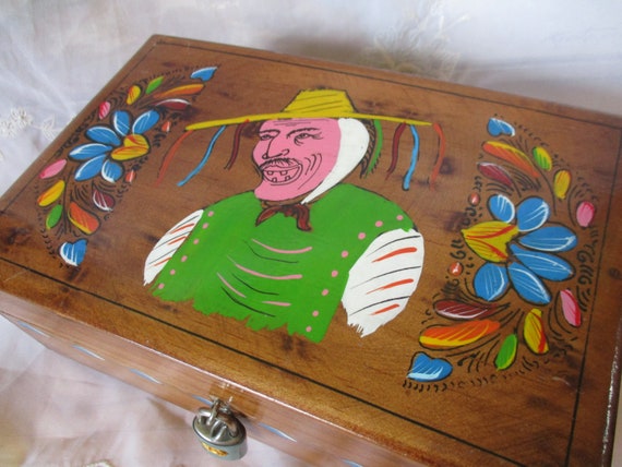Cultural Painted Wooden Treasure Box Happy Man Painted Box | Etsy