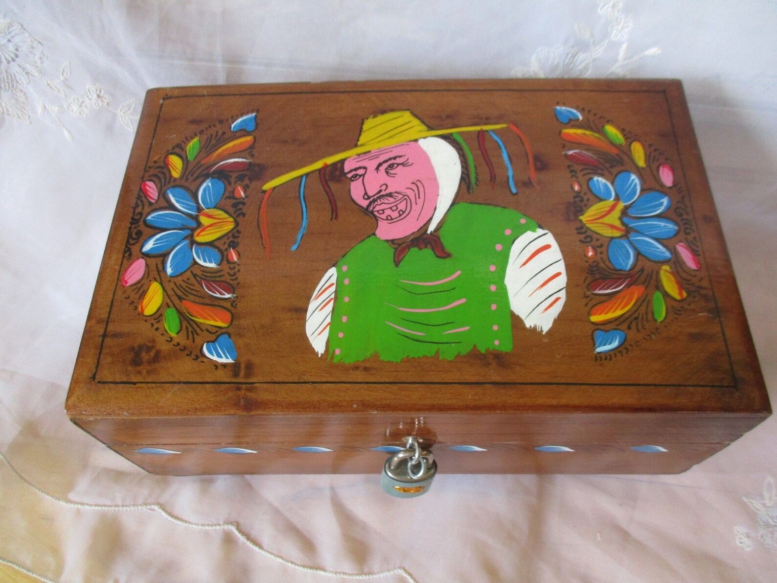 Cultural Painted Wooden Treasure Box Happy Man Painted Box - Etsy