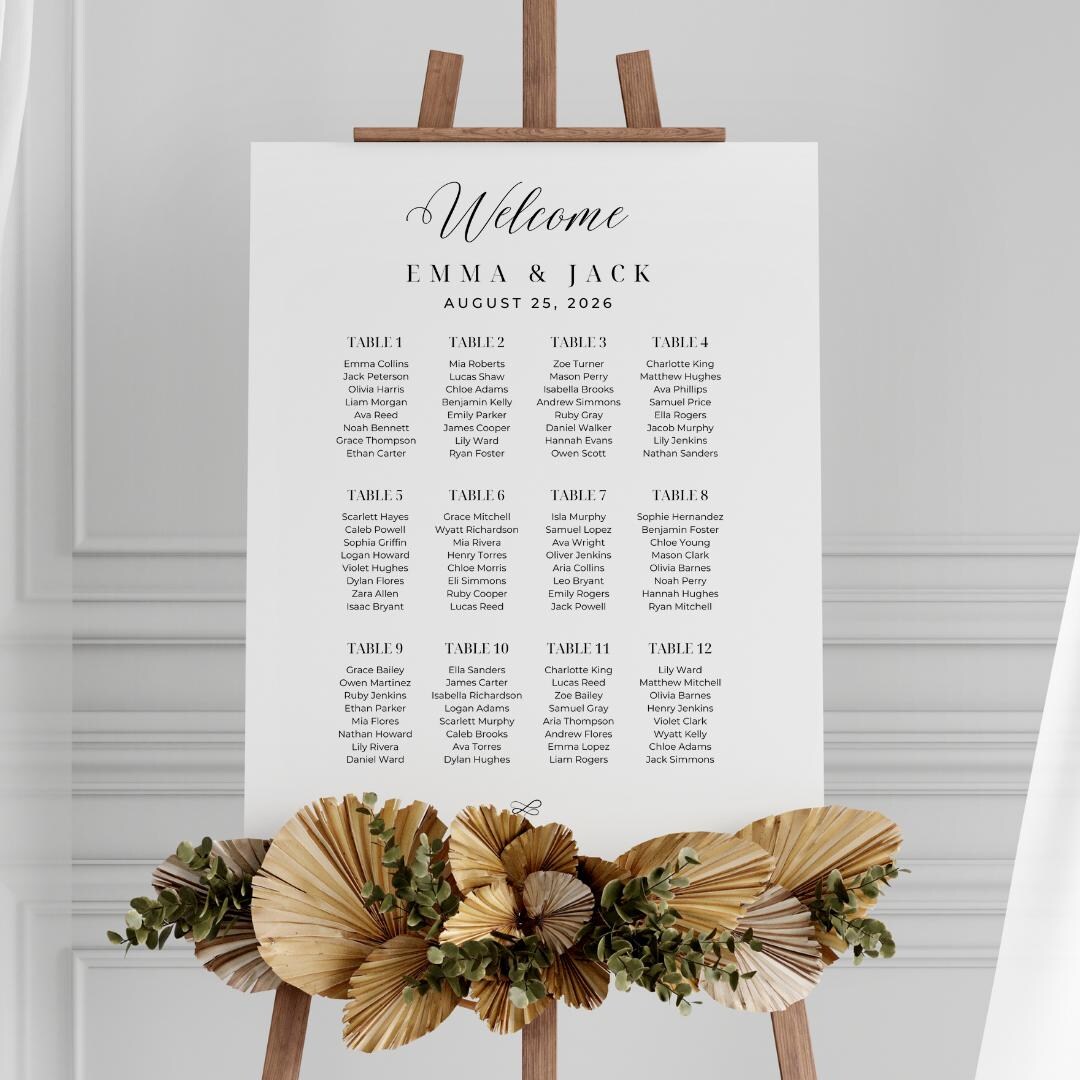 Wedding Seating Chart Template Printable Table Seating Chart Minimalist ...
