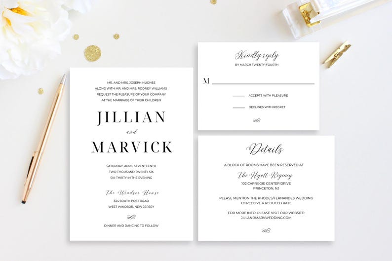 Wedding Invitation Template Suite Editable Template Elegant Wedding ...
