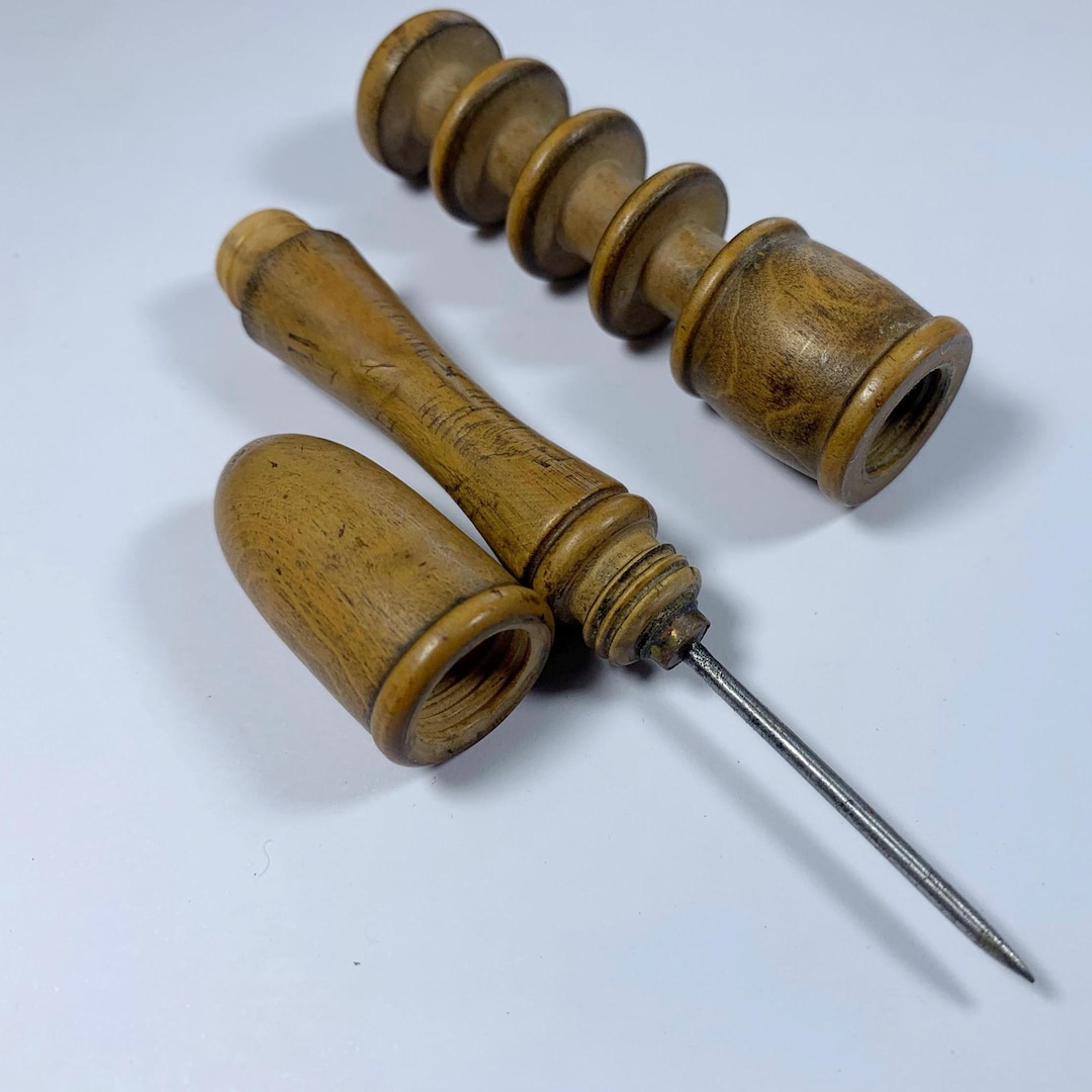 Antique Wooden Needle Case Etui Sewing Bobbin Pick Awl Necessaire Treen ...