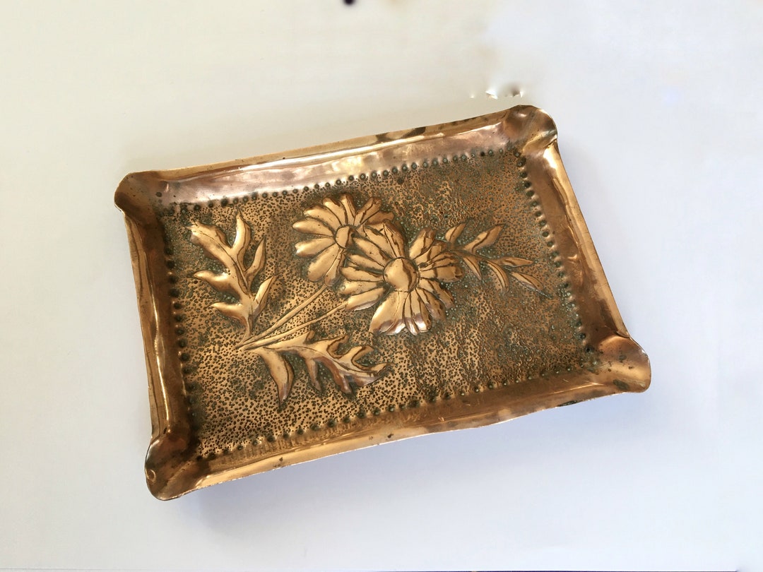 Arts & Crafts Copper Pin Tray / Dish Raised Relief Dandelion / Daisy ...