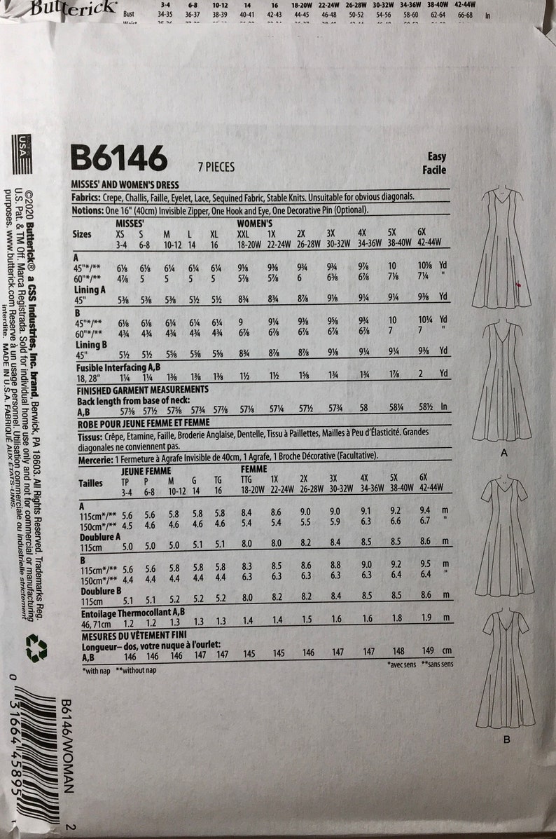 Womens Long Dress Sewing Pattern Butterick B6146 Sizes XXL-6X | Etsy