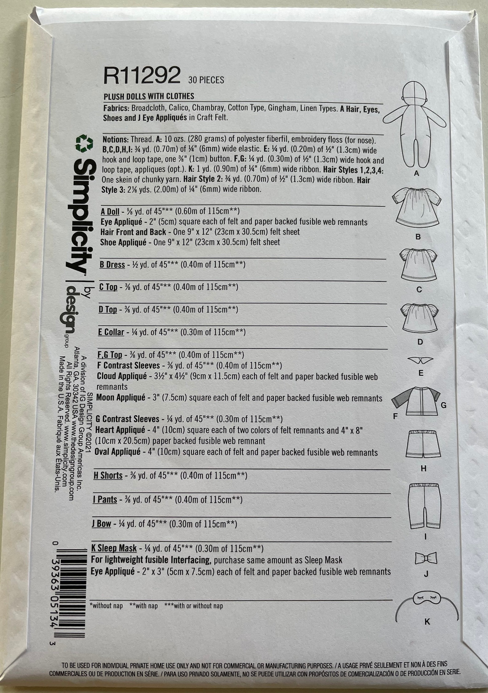 Plush Doll With Clothes Sewing Pattern Simplicity R11292/S9440 - Etsy