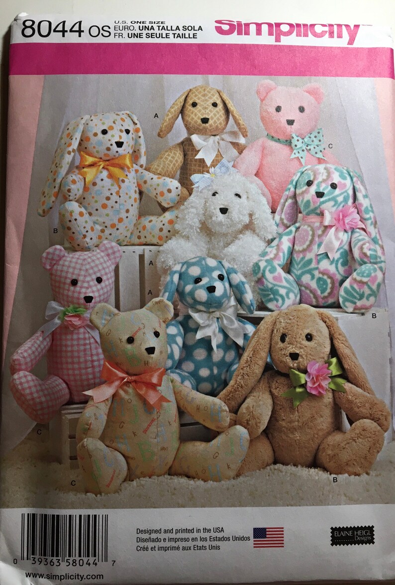 Plushie Sewing Pattern Bunny Bear Dog Simplicity 8044 New - Etsy