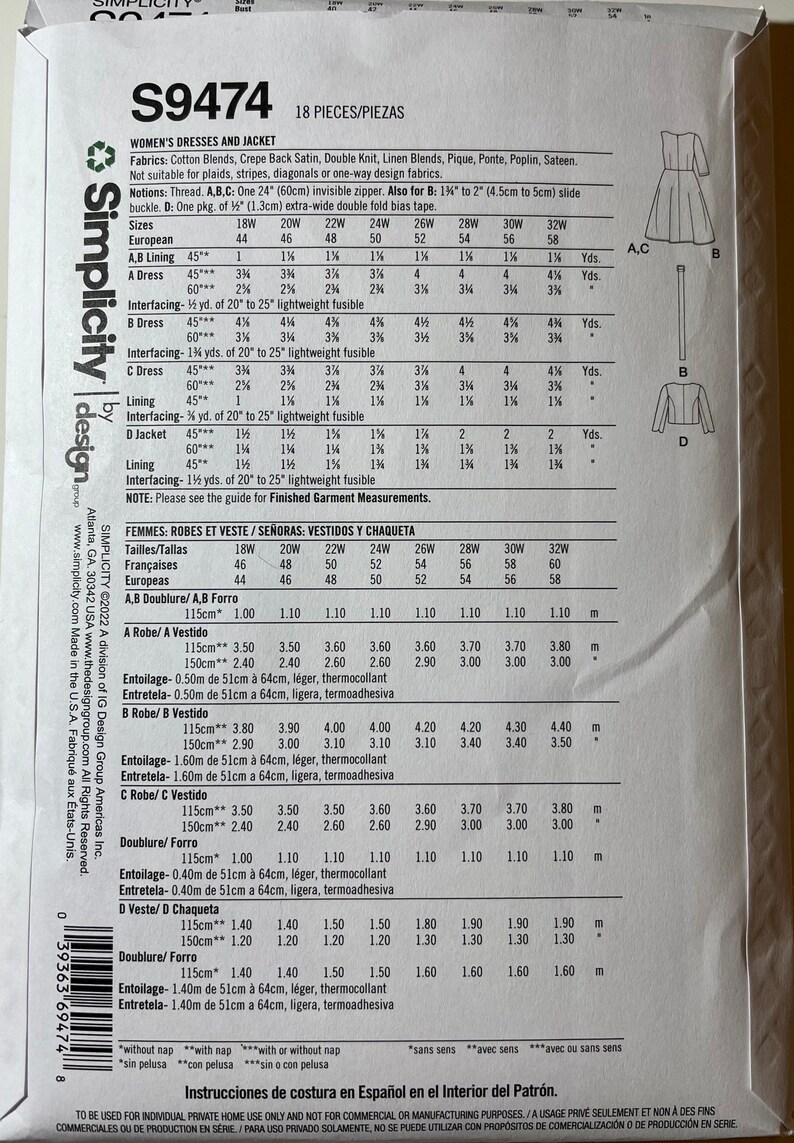 Womens Plus-size Dresses Sewing Pattern Simplicity S9474 - Etsy