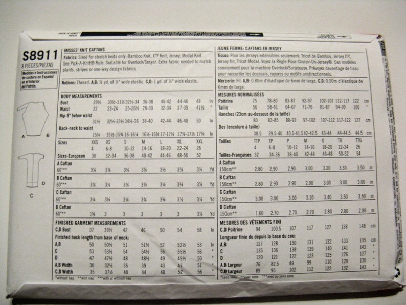 Caftan Sewing Pattern Simplicity S8911 Misses' Knit - Etsy