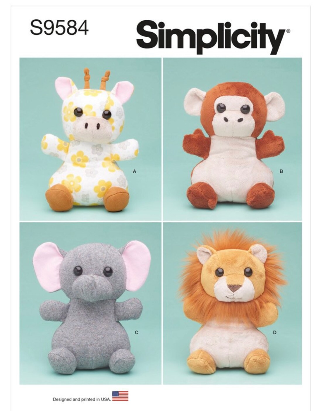 Plush Animals Sewing Pattern Simplicity S9584 7 1/2 Inches Tall New and ...