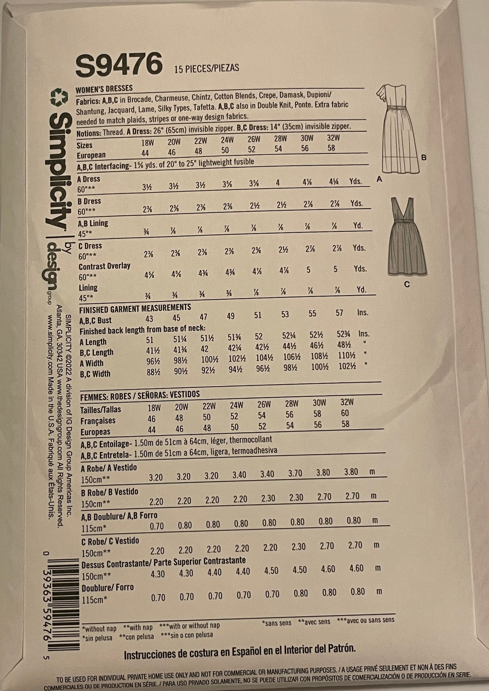 Womens Dresses Sewing Pattern Simplicity S9476 Sizes 18W-24W - Etsy