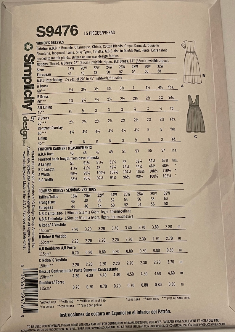 Womens Dresses Sewing Pattern Simplicity S9476 Sizes 18W-24W - Etsy