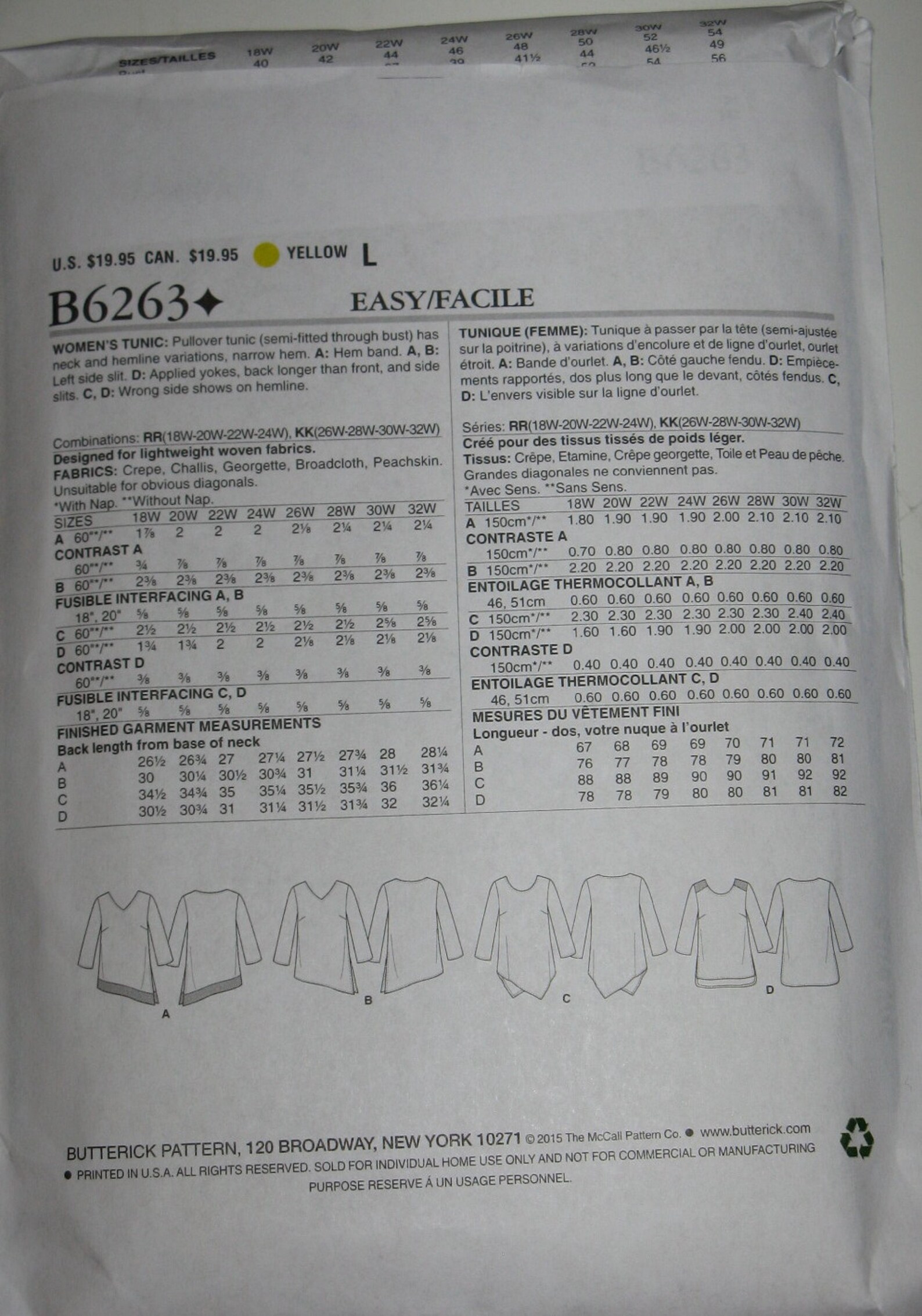 Women's Plus-size Tunic Sewing Pattern Butterick B6263 - Etsy