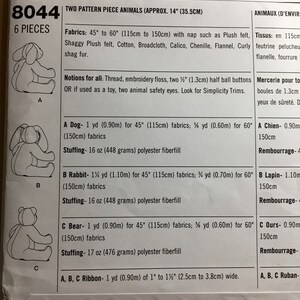 Plushie Sewing Pattern Bunny, Bear, Dog Simplicity 8044 New and Uncut ...