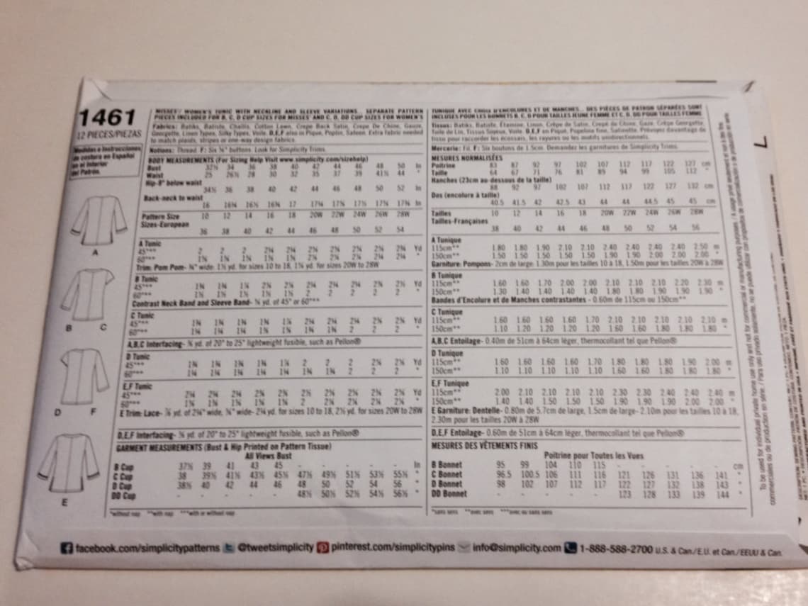 Plus-size Tunic Sewing Pattern Simplicity 1461 Size BB U.S. - Etsy