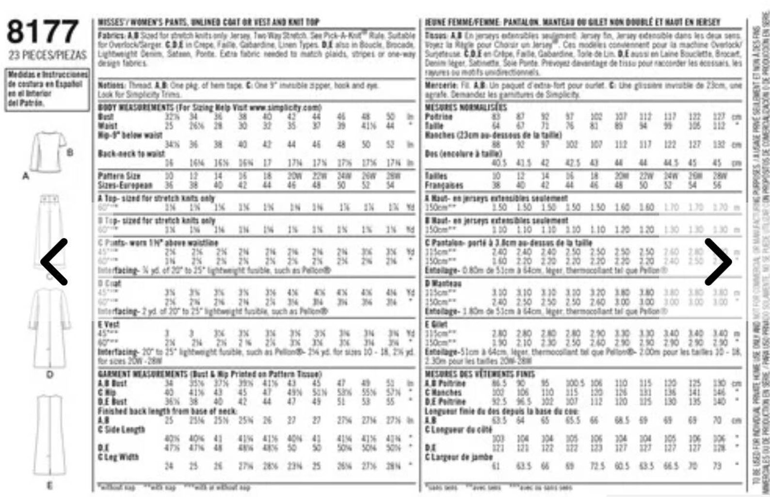 Plus-size Coat Pants Vest Sewing Pattern Simplicity 8177 - Etsy