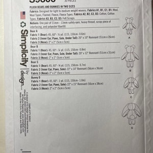 Plush Bears and Bunnies Sewing Pattern Simplicity S9306 New and Uncut ...