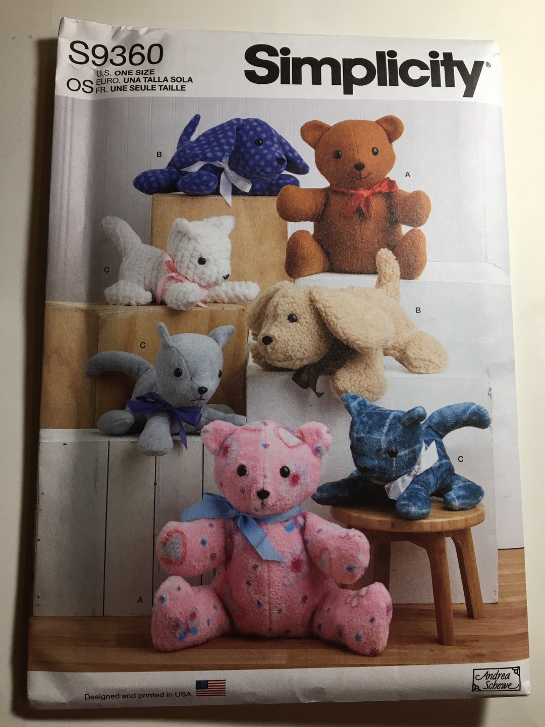 Plush Animals Sewing Pattern Simplicity S9360 Bear, Puppy and Kitten ...