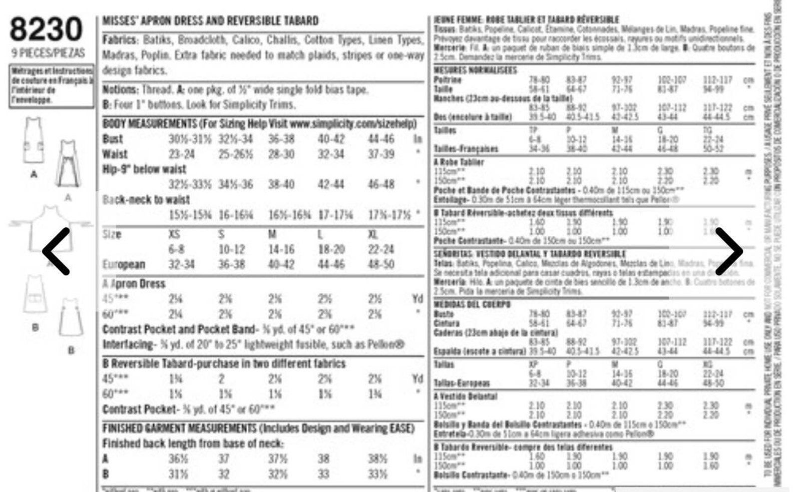 Apron Dress Sewing Pattern Simplicity 8230 Dottie Angel Misses - Etsy