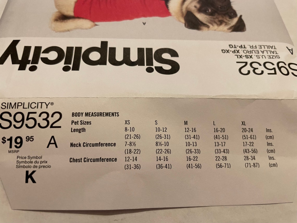 Dog Clothes Sewing Pattern Simplicity S9532 Sizes XS-XL - Etsy
