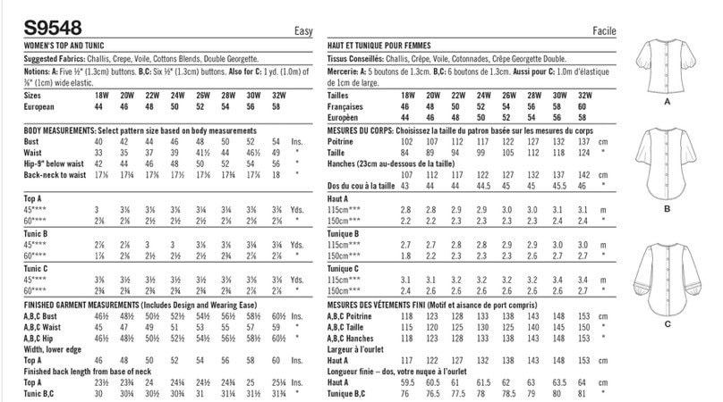 Womens Top and Tunic Sewing Pattern Simplicity S9548/R11444 - Etsy