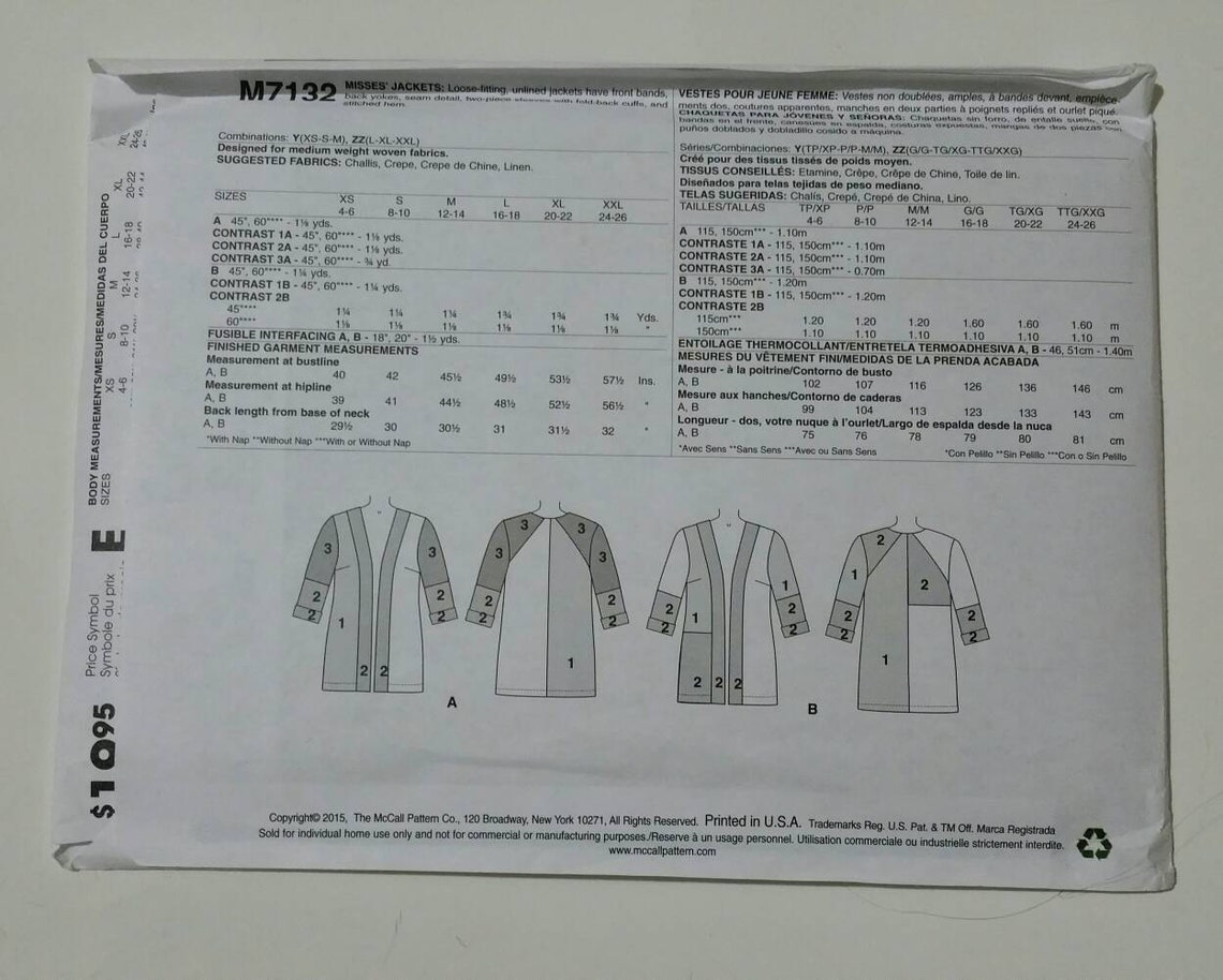 Kimono Style Jackets Plus-Size Sewing Pattern McCall's | Etsy