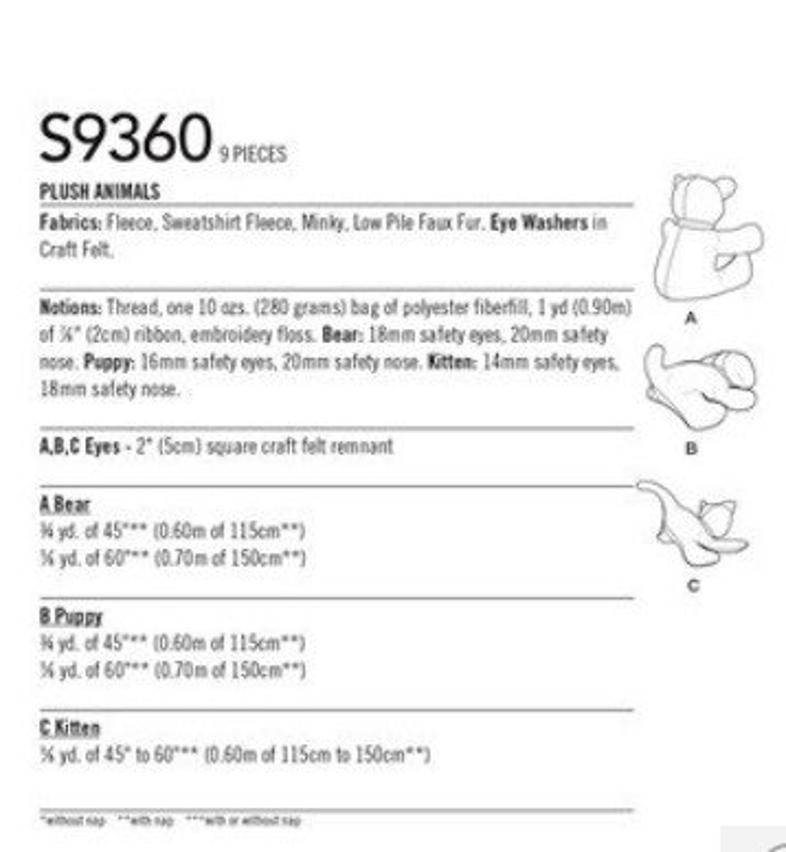 Plush Animals Sewing Pattern Simplicity S9360 Bear Puppy and - Etsy