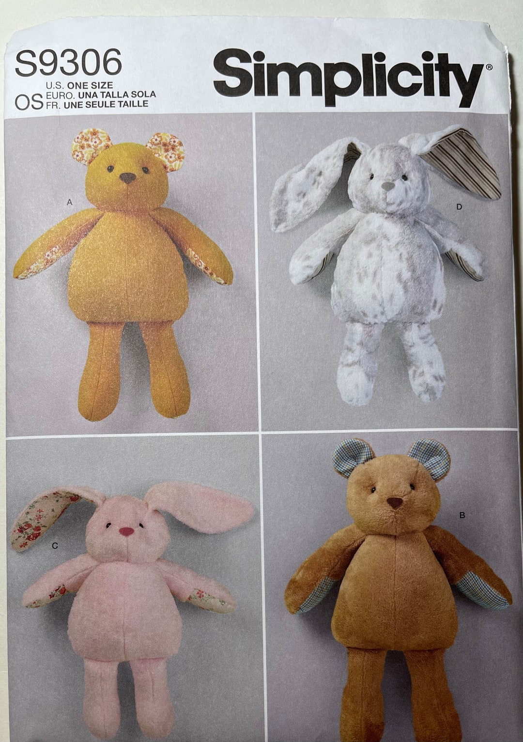 Plush Bears and Bunnies Sewing Pattern Simplicity S9306 New and Uncut ...