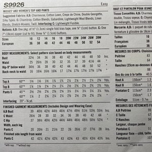 Women’s Tops and Pants Sewing Pattern Simplicity S9926/R12097 Sizes 20W ...