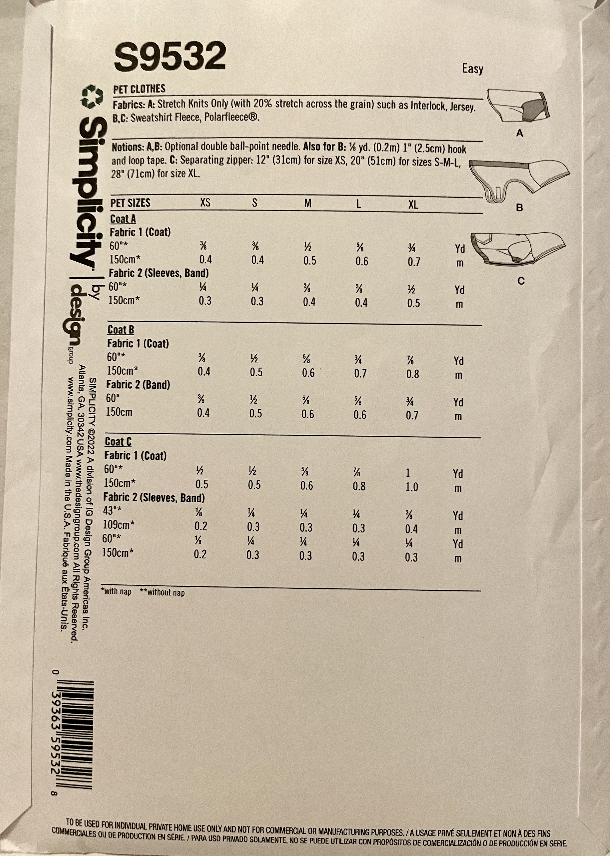 Dog Clothes Sewing Pattern Simplicity S9532 Sizes XS-XL - Etsy