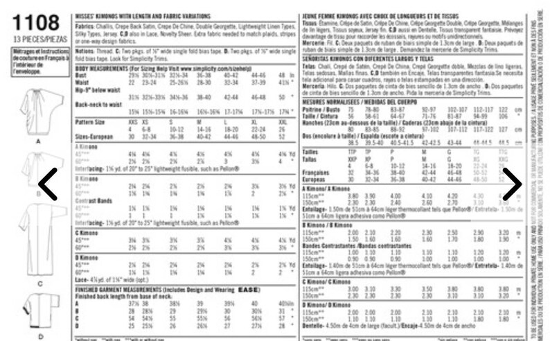 Kimono Sewing Pattern Simplicity 1108 Easy to Sew Sizes - Etsy