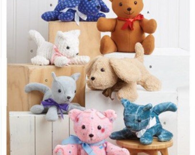 Plush Animals Sewing Pattern Simplicity S9360 Bear, Puppy and Kitten ...