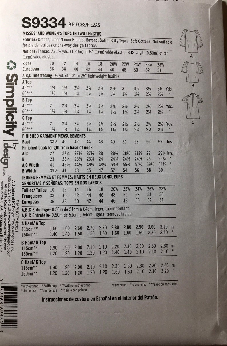 Womens Tops Sewing Pattern Simplicity S9334 Sizes 20W-28W New - Etsy
