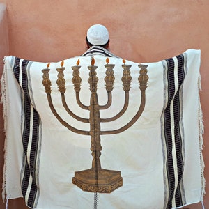 Prayer Shawl Set, Judaica Gift, Menorah Tallit, Jewish Prayer Shawl ...