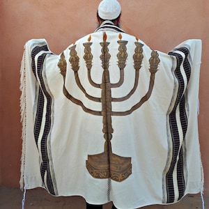 Prayer Shawl Set, Judaica Gift, Menorah Tallit, Jewish Prayer Shawl ...