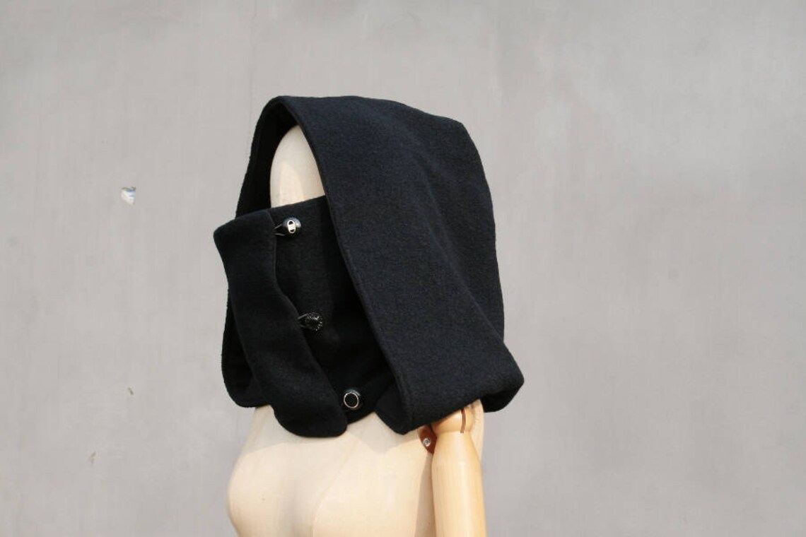 Black Hooded Cowl Victorian XXL Hood Scoodie Hooded Scarf - Etsy