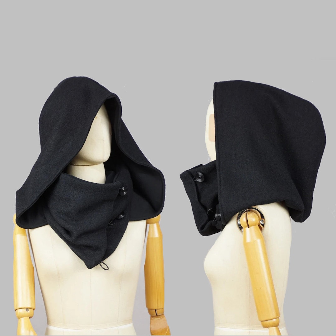 Black Hooded Cowl, Victorian XXL Hood, Scoodie, Hooded Scarf, Wool ...