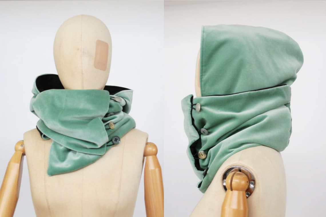 Green Hooded Cowl Victorian XL Hood With Black Buttons Hood - Etsy