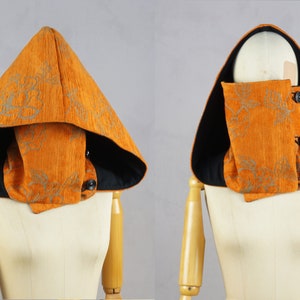 Orange Hooded Cowl, Victoriaanse XXL Hood, Black Scoodie, Floral Hooded ...