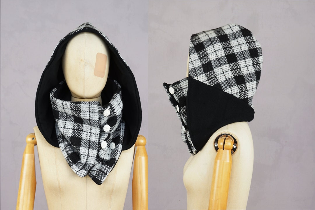 Unisex Hooded Scarf Wanderer Black With White Hood With - Etsy
