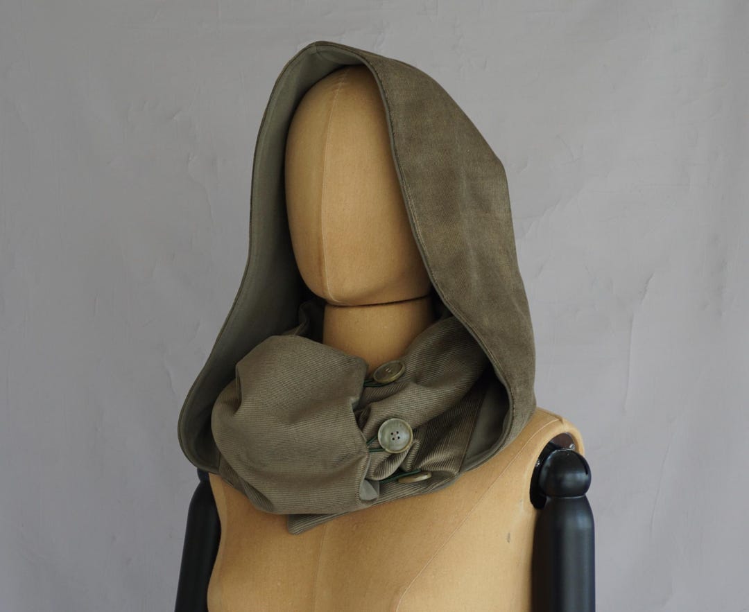 Ribcord Hooded Cowl, Victorian XL Hood, With Black Buttons, Hood With ...