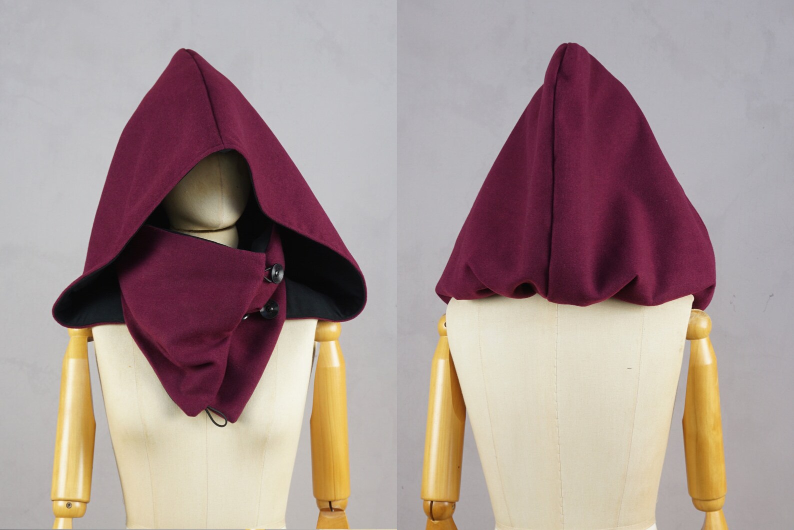 Dark Red XXL Hooded Cowl, Wool, Hood, Victorian Hood, Scoodie, Hooded ...