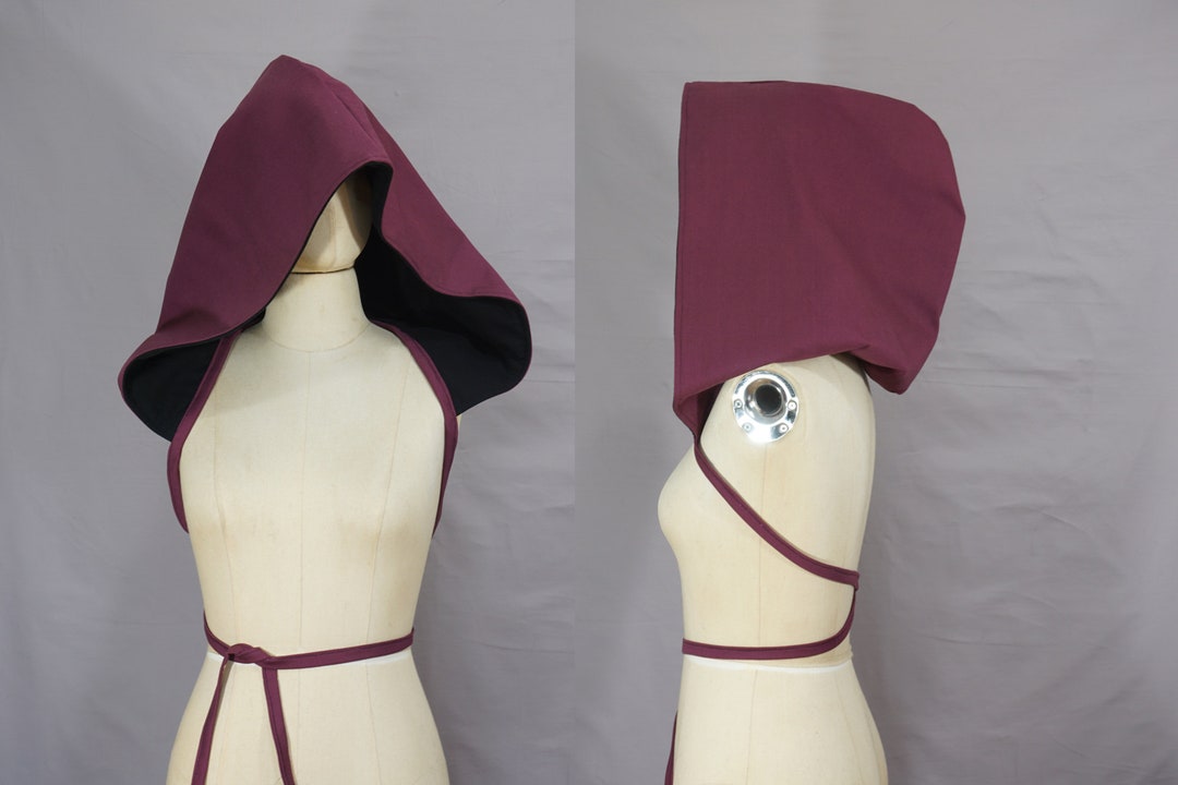 Victorian XXL Hood With Ribbon, Dark Red and Black Big Hood, Organic ...