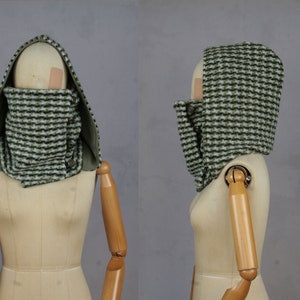 Green Hooded Cowl, Unisex Hood, Wanderer, Hooded Scarf, Wool and ...