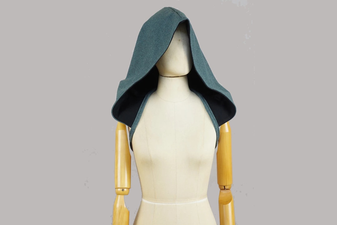 Blue Wool XL Hooded, Reversible Single Hood, Victorian, Big Scarf, Organic Cotton, Oversized ...