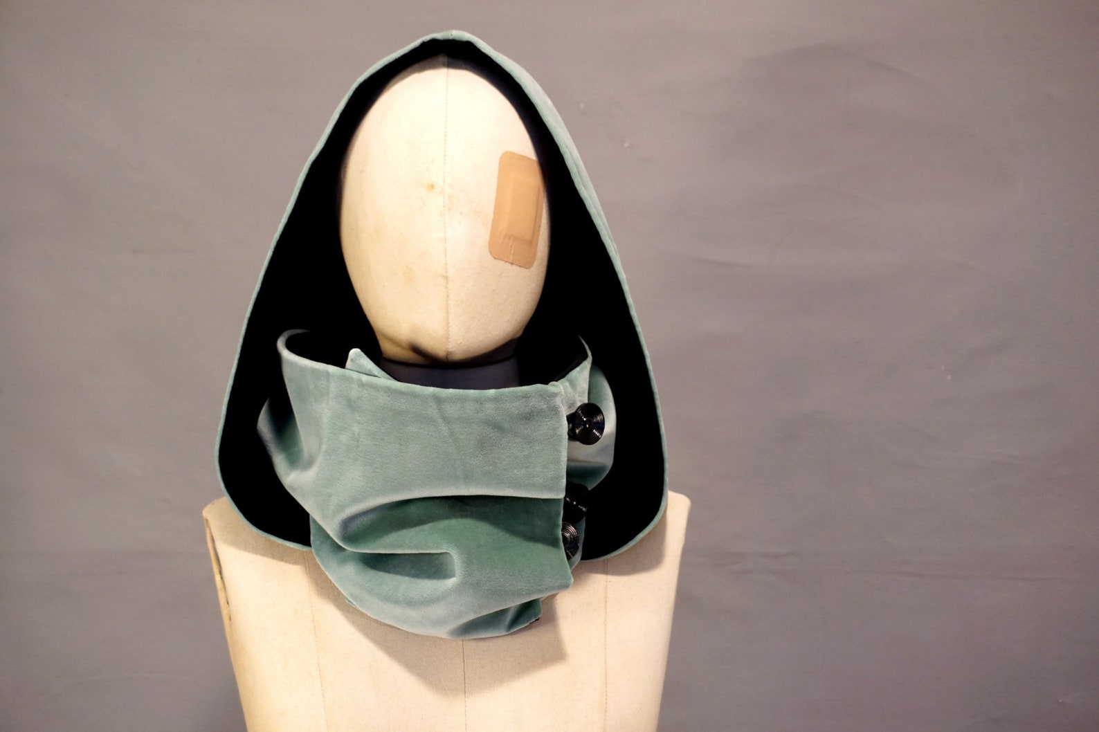 Green Hooded Cowl Victorian XL Hood With Black Buttons Hood - Etsy